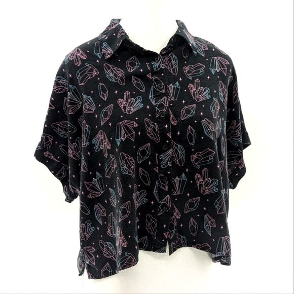Hot Topic | Tops | Hot Topic Black Purple Blue Crystals Cropped Button ...